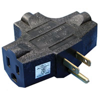 TECHNI-LUX: 3-Way U-Ground Triple Tap Adapter - T-style 90 degree